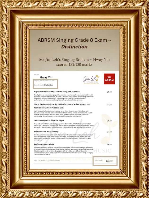 Ms Jin Loh’s Singing Students’ Practical Exam Results Achievements